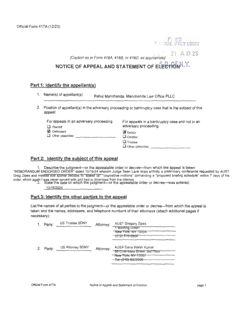 Form - B417a 10212024 Notice of Appeal and Statement of Election | PDF ...