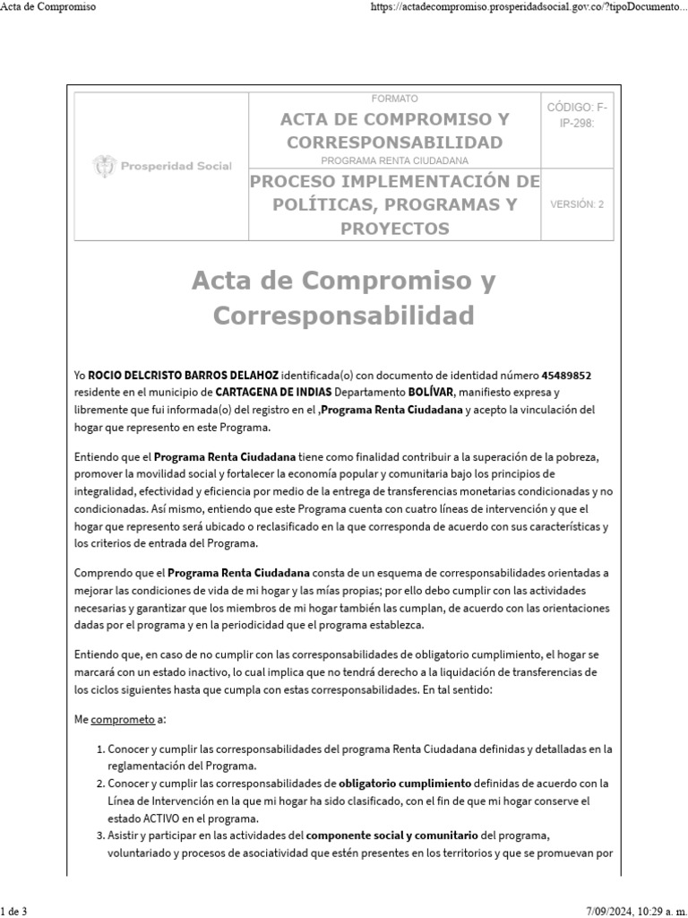 Acta de Compromiso | PDF