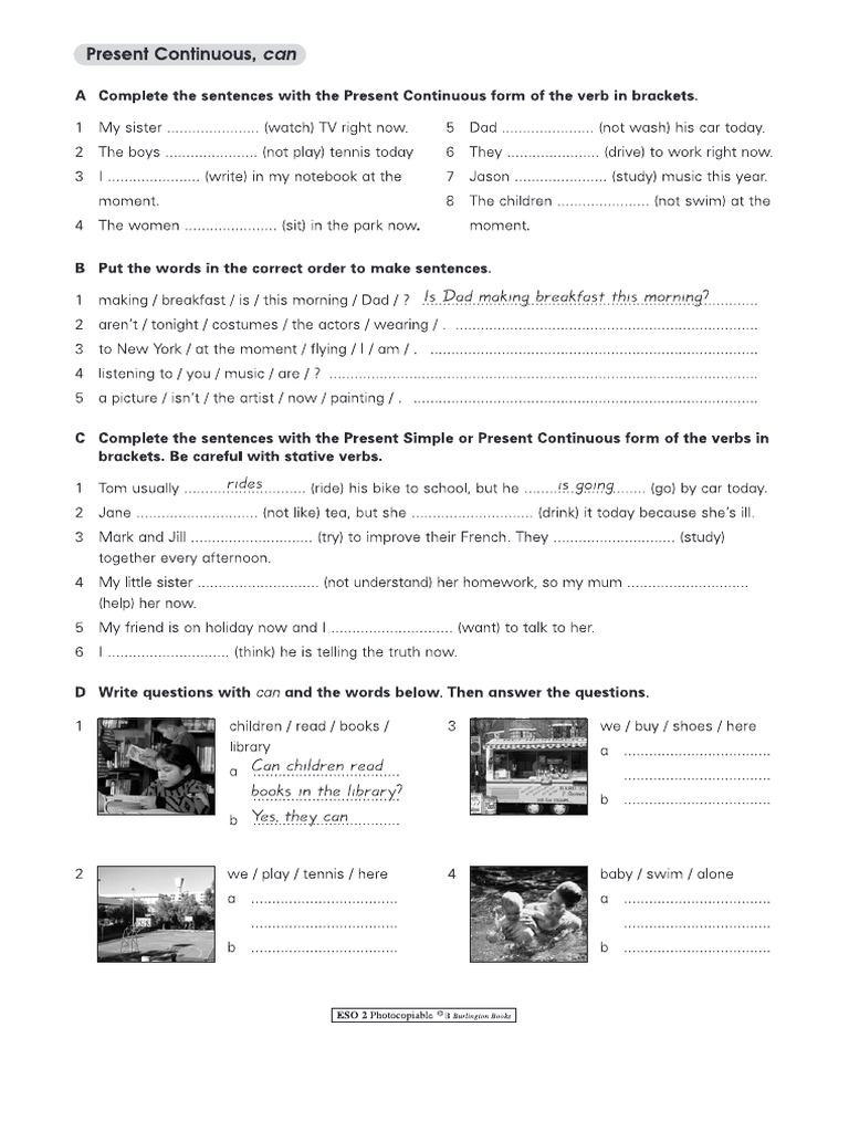 Present Continuous Exercise | PDF