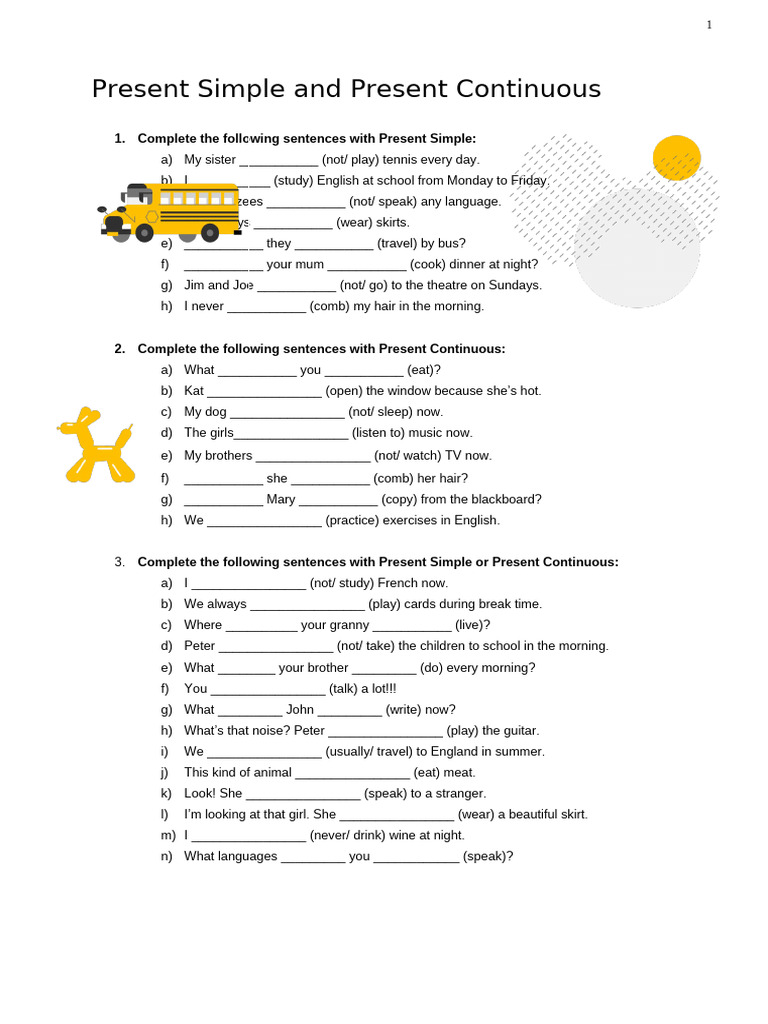 Praca Domowa - Porównanie Present Simple I Present Continuous | PDF