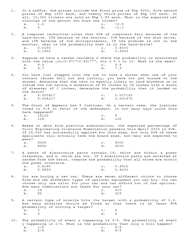 Probability Refresher Evaluation | PDF