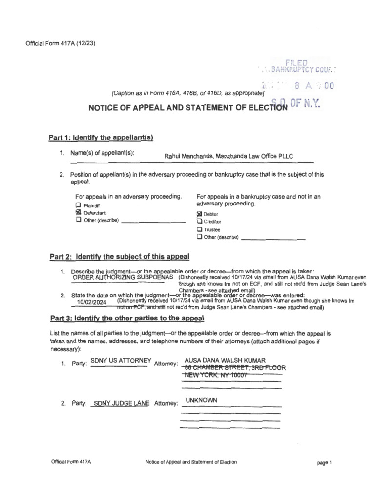 Form - B417a 10172024 FILED | PDF | Discovery (Law) | Deposition (Law)