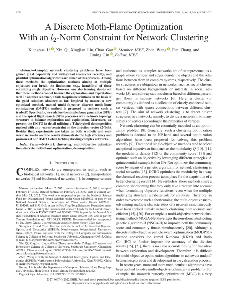 A Discrete Moth-Flame Optimization With An L 2-Norm Constraint For Network Clustering | PDF ...
