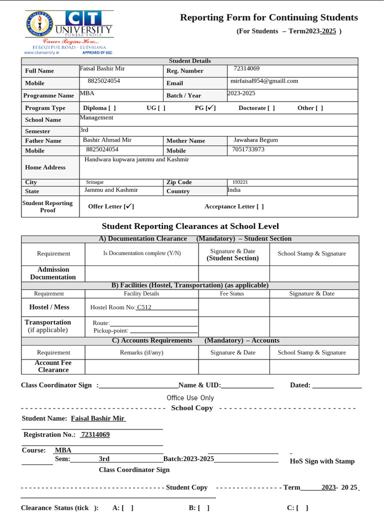 Existing Student Reporting Form (1) - 1 | PDF
