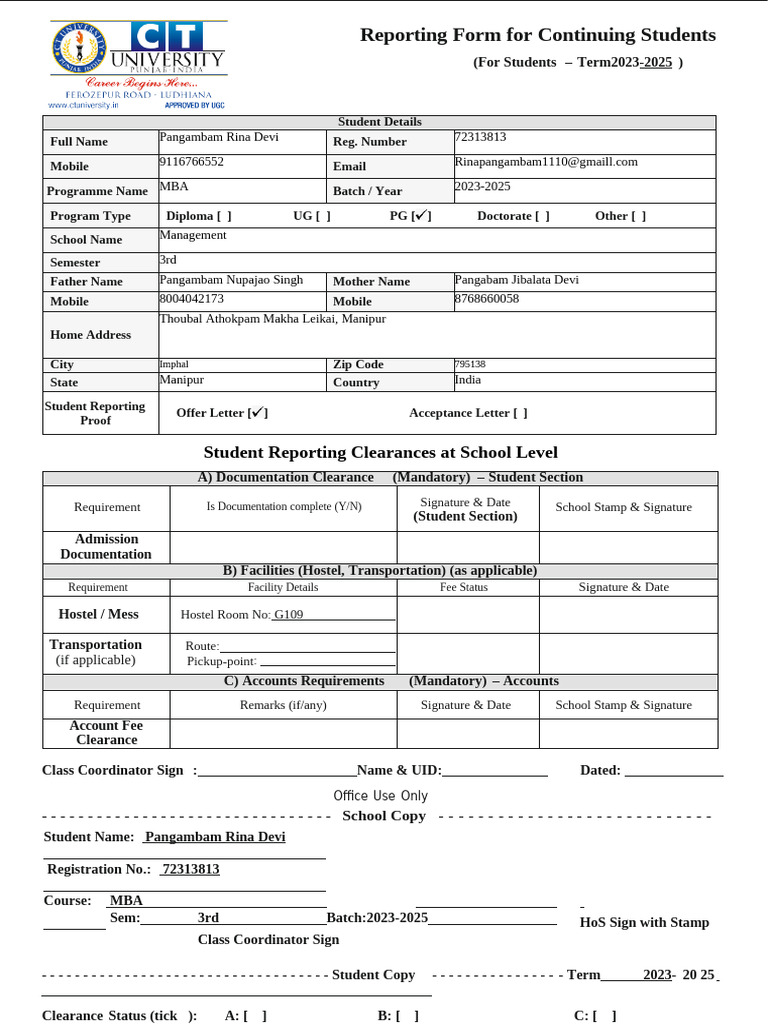 Student Reporting Form 2023-2025 | PDF