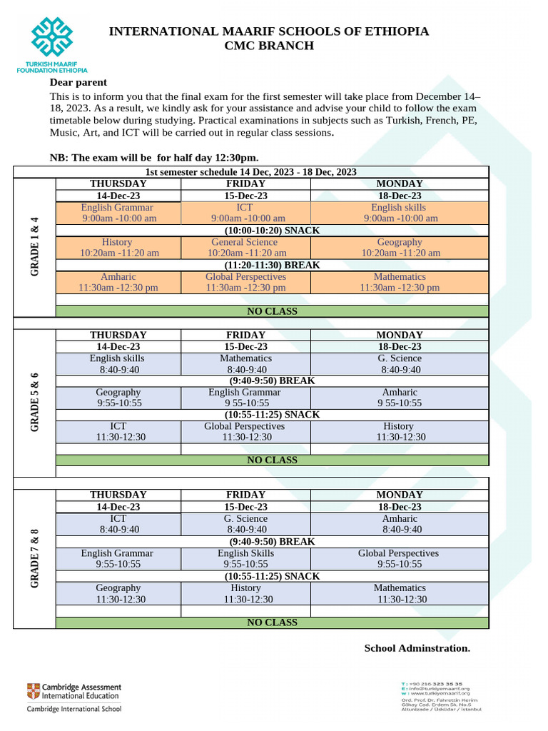 First Semster Exam Schedule 2 | PDF | Academic Term | Educational Institutions