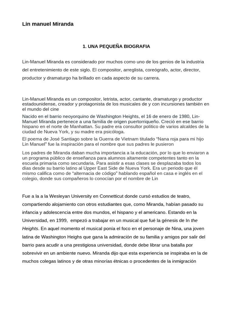 Lin-Manuel Miranda: Genio del Teatro Musical | PDF | Lin Manuel Miranda ...