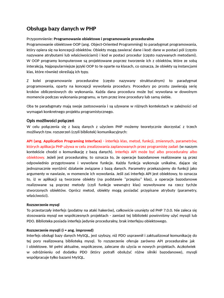 Obsługa Bazy Danych W PHP | PDF