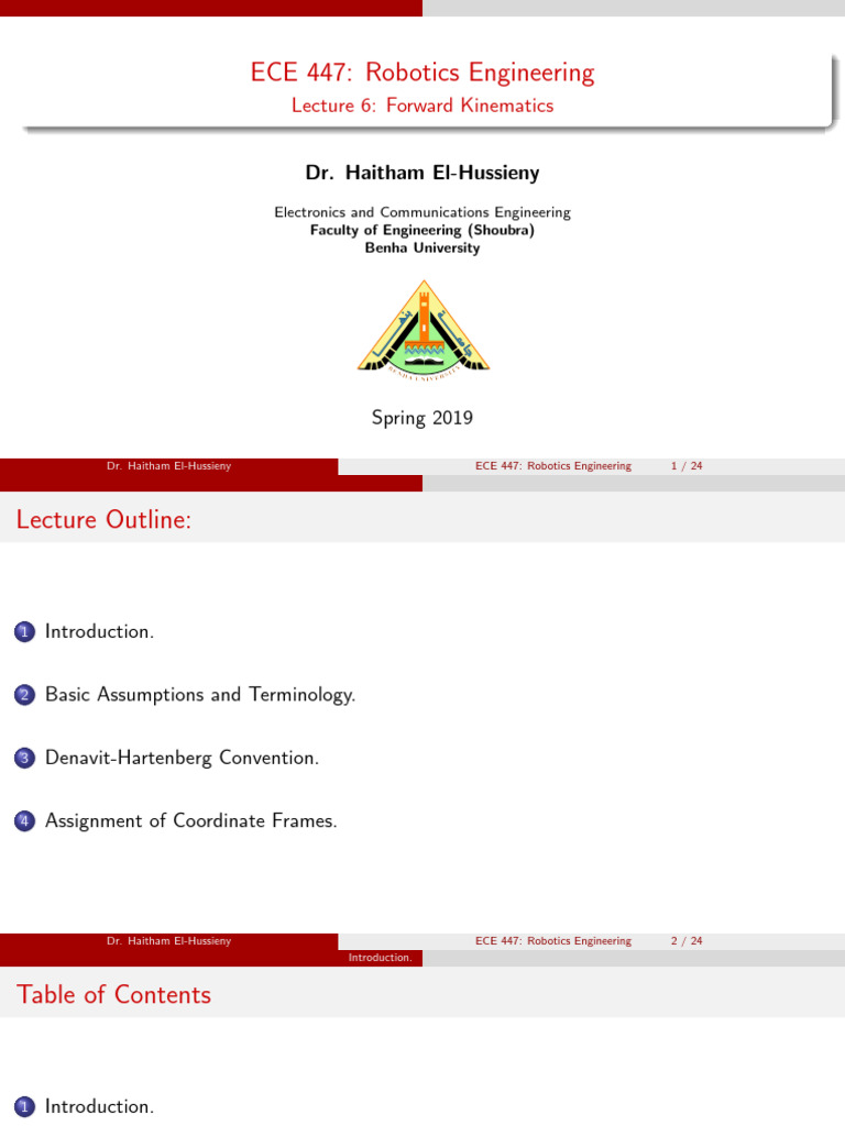 Lecture6 ForwardKinematics | PDF | Kinematics | Mechanical Engineering
