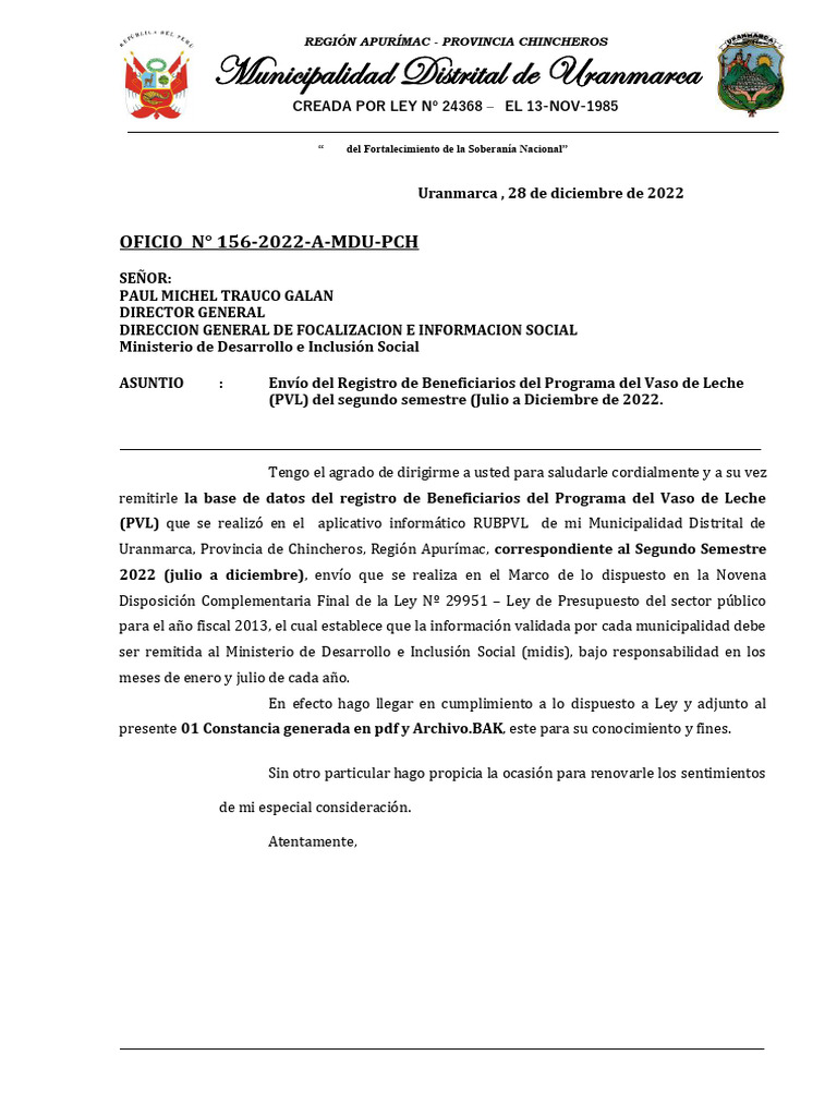 Oficio PVL Midis | PDF