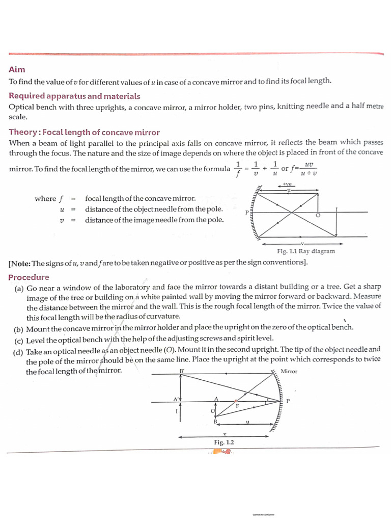 Experiment No 7 Focal Length of Concave Mirror | PDF
