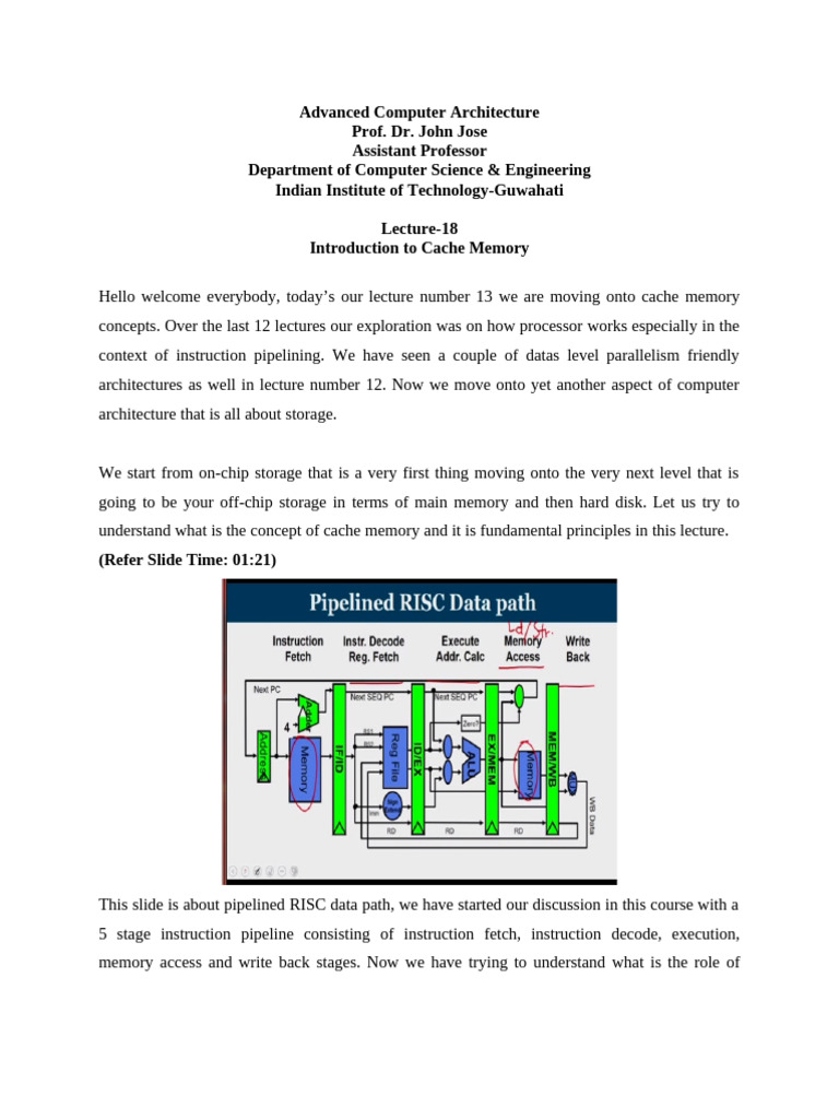 Lec18-Introduction To Cache Memory | PDF | Cpu Cache | Central Processing Unit