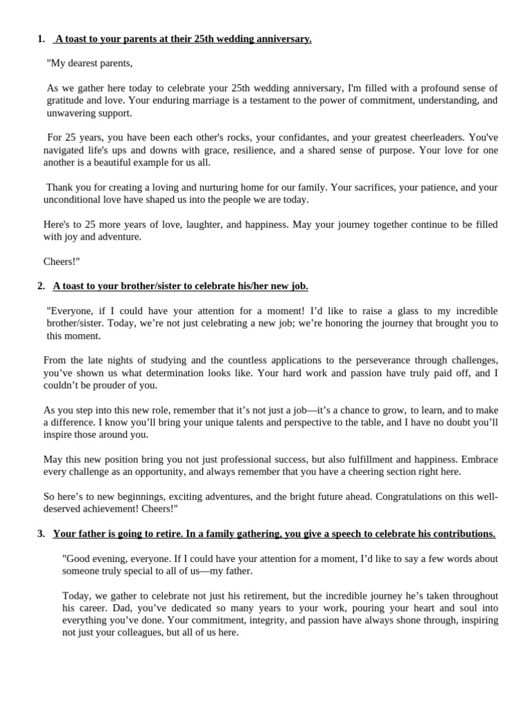 25th Anniversary Toast for Parents | PDF | Bridesmaid