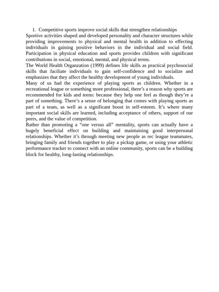 Benefits of Sports on Social Skills | PDF