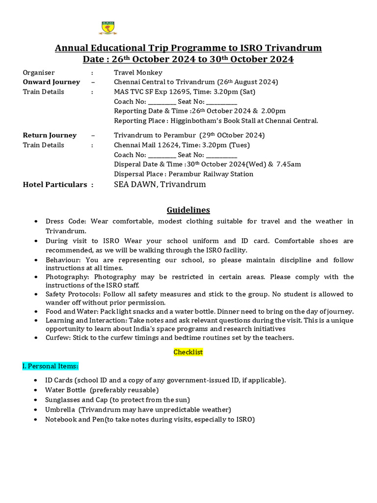 Trip_Guidelines-ISROTrivandrum-1 | PDF