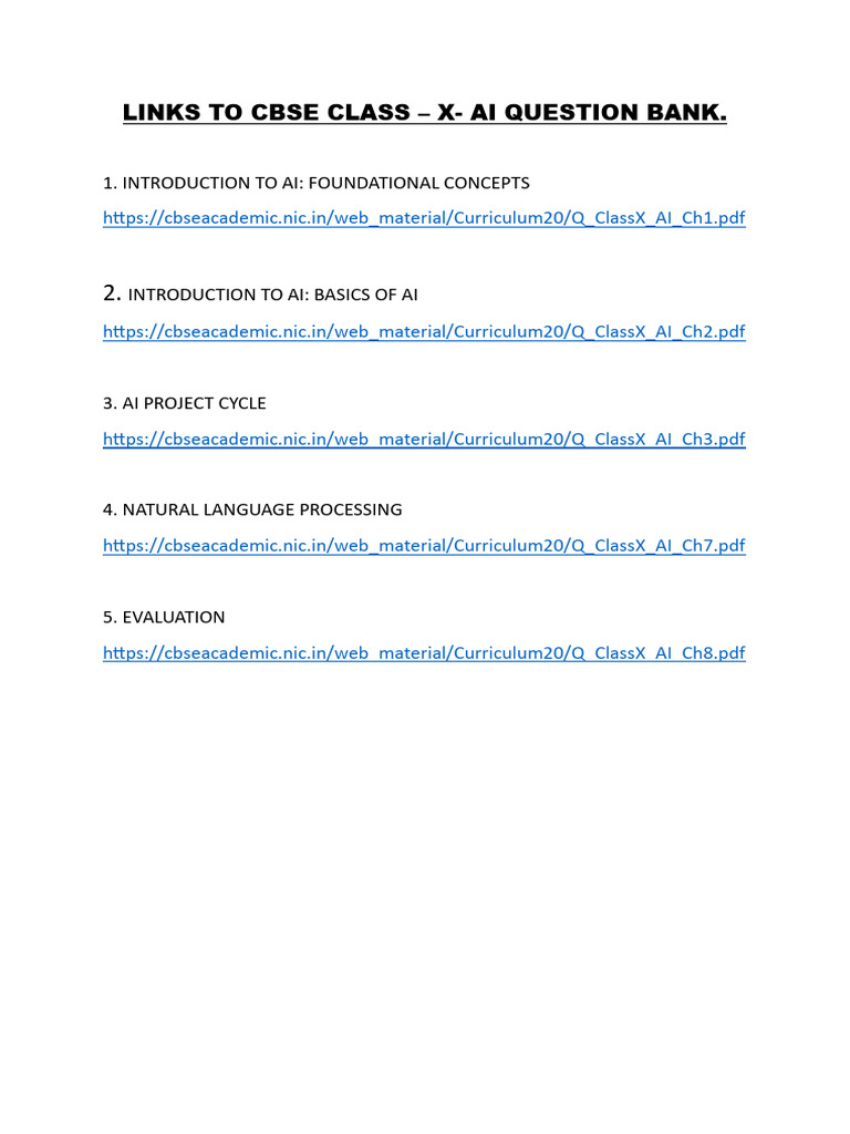 Links To Cbse CL X Ai QB | PDF