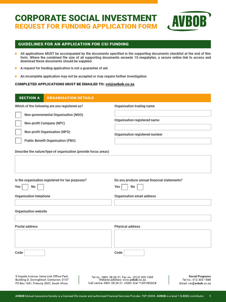 AVBOB CSI Funding Application Form | PDF