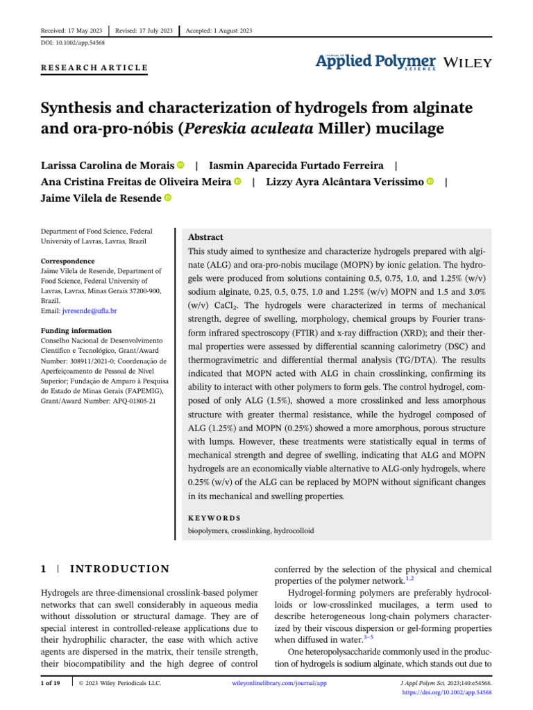 Synthesis and Characterization of Hydrogels From A | PDF | Differential ...