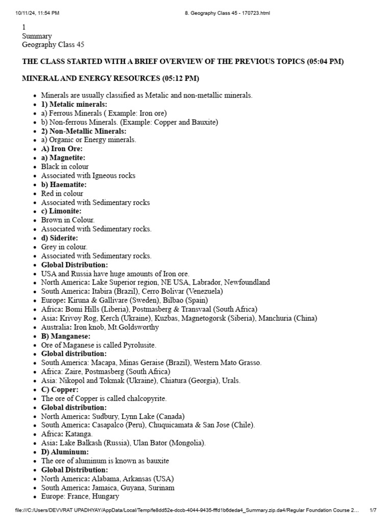 Geography Class 45 - 170723.html | PDF | Materials | Natural Materials