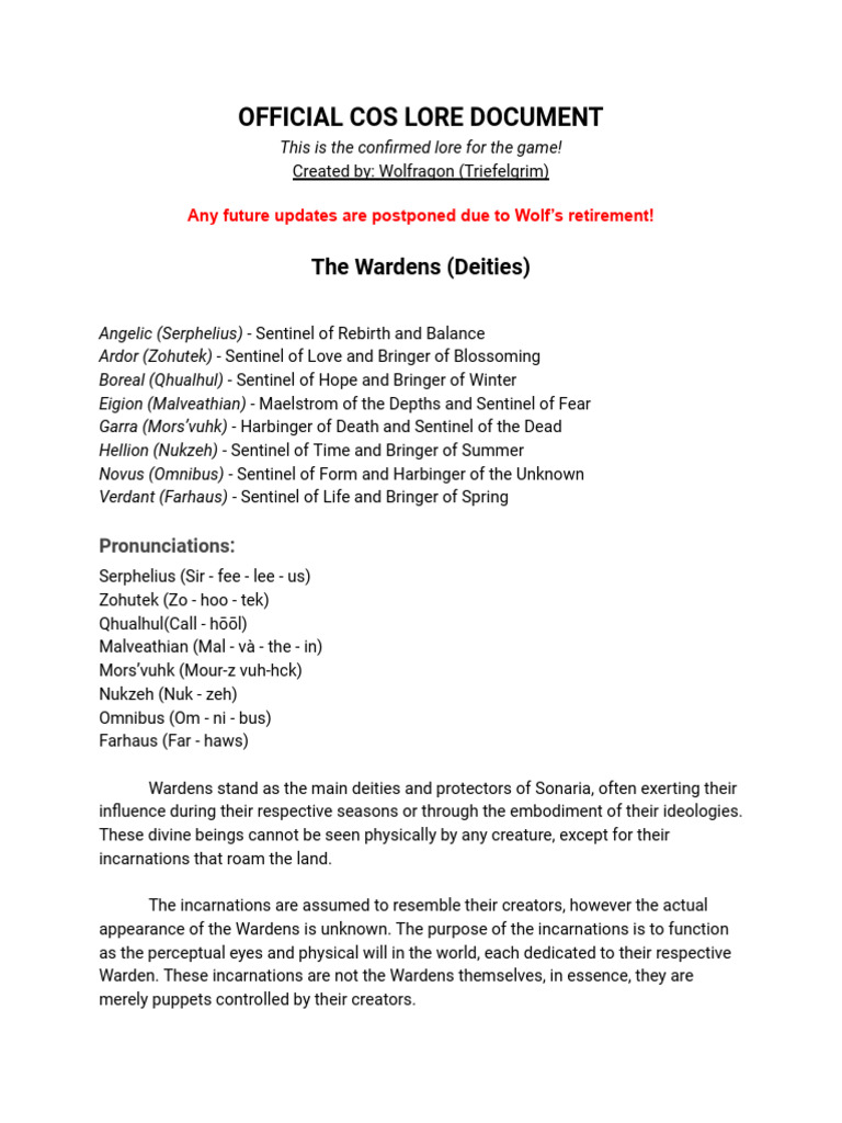 COS LORE DOCUMENT (Public) | PDF