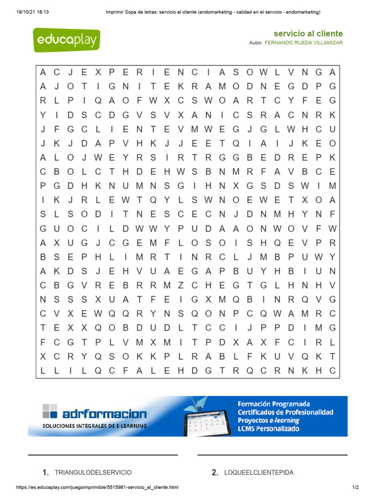 Imprimir Sopa de letras_ servicio al cliente (endomarketing - calidad ...