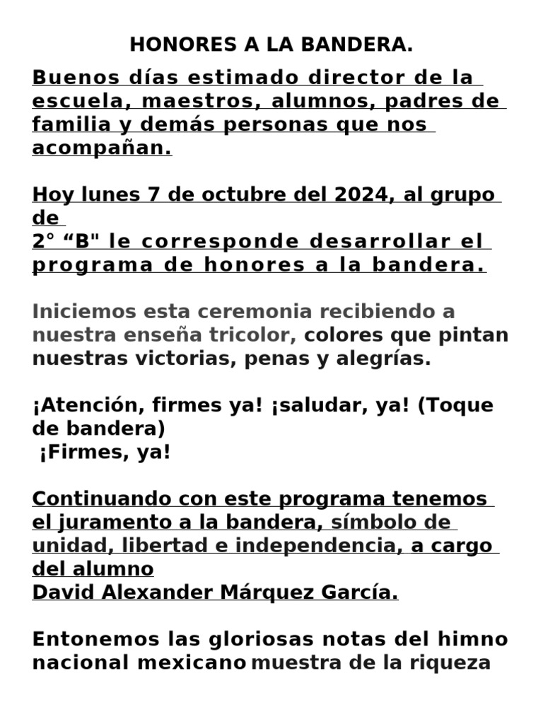 HONORES A LA BANDERA octubre 24 | PDF