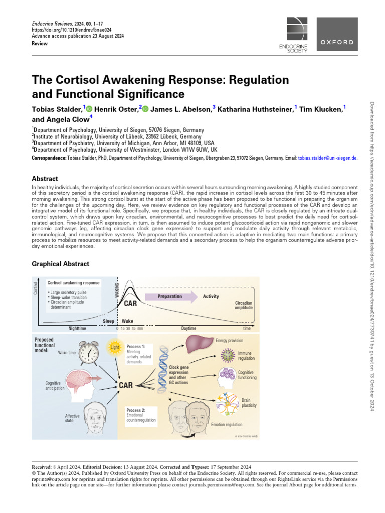 Cortisol Awakening Response Insights | PDF | Hypothalamic–Pituitary ...