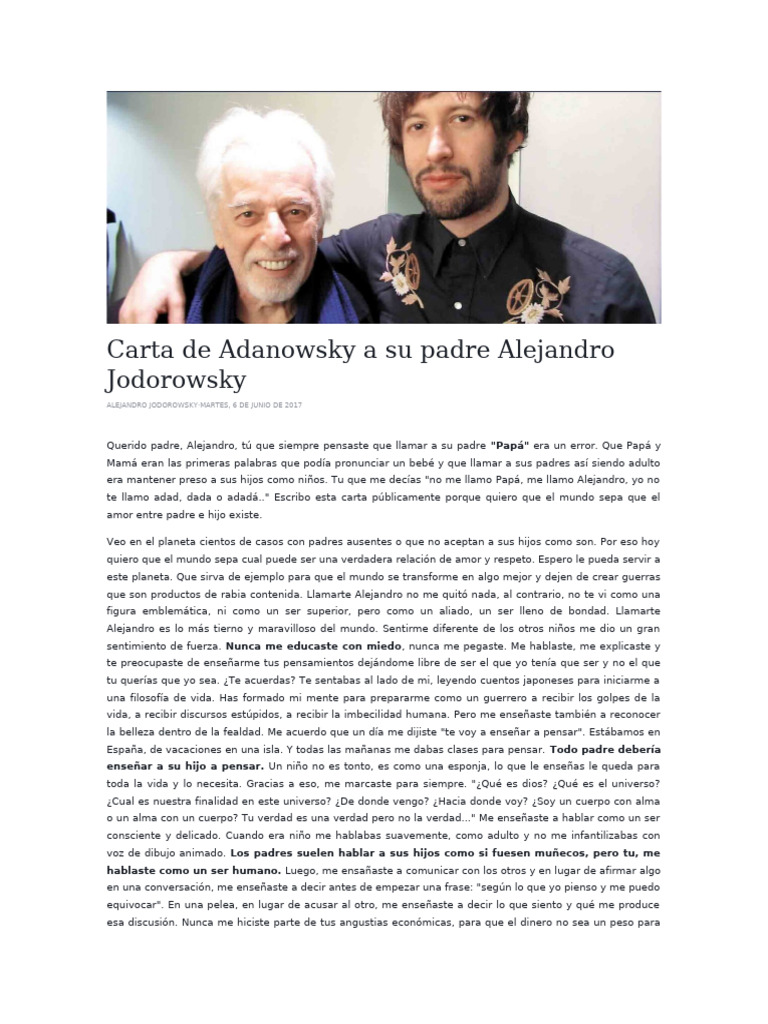Carta de Adanowsky A Su Padre Alejandro Jodorowsky | PDF | Amor | Verdad