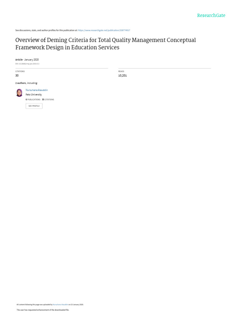 Overviewof Deming Criteriafor Total Quality Management Conceptual ...