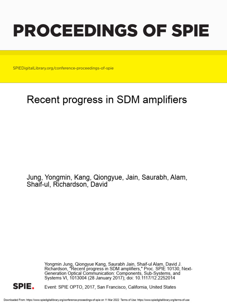 Recent progress in SDM amplifiers | PDF | Optical Fiber | Amplifier