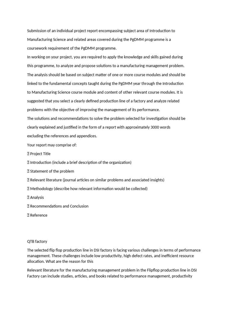 Submission of An Individual Project Report Encompassing Subject Area of ...