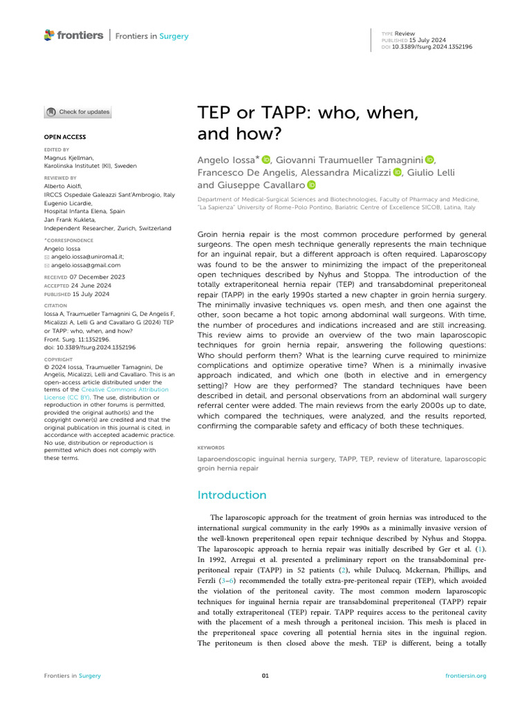 TEP or TAPP - Who, When, and How | PDF | Peritoneum | Surgery