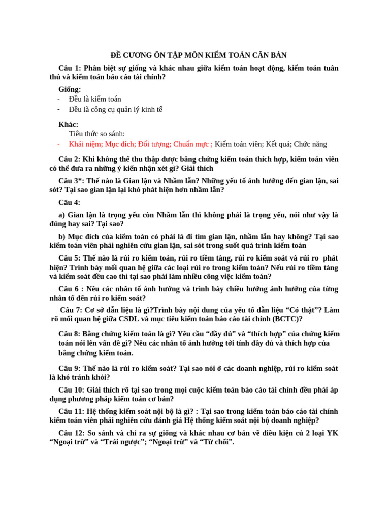 CÂU HỎI ÔN TẬP KTCB - 3TC | PDF