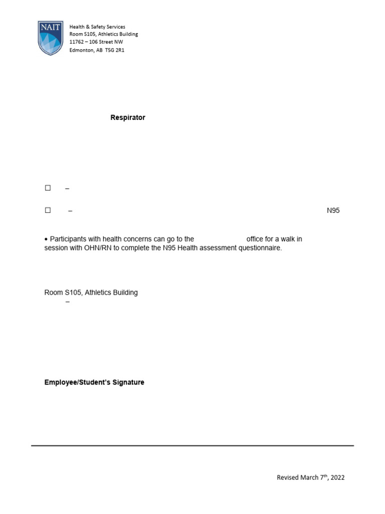 N95 Respirator Health Screening Form | PDF | Health Care