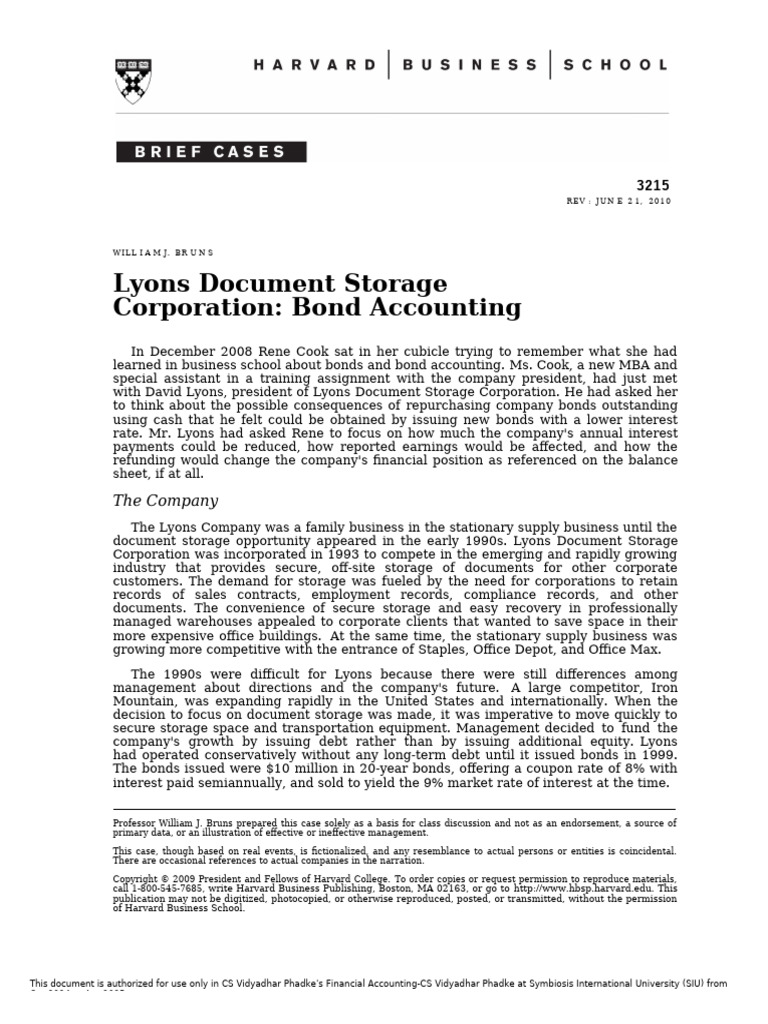 Lyons Document Storage Corporation Bond Accounting | PDF | Bonds ...