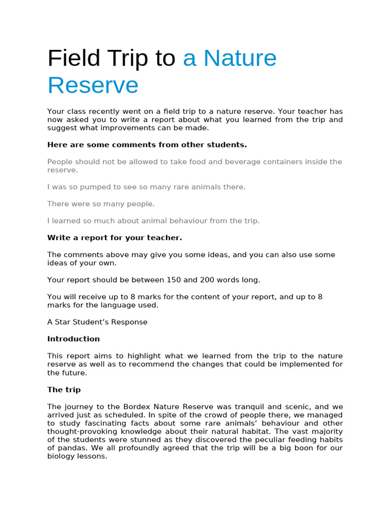 Field Trip to Nature...a Star Report Writing | PDF