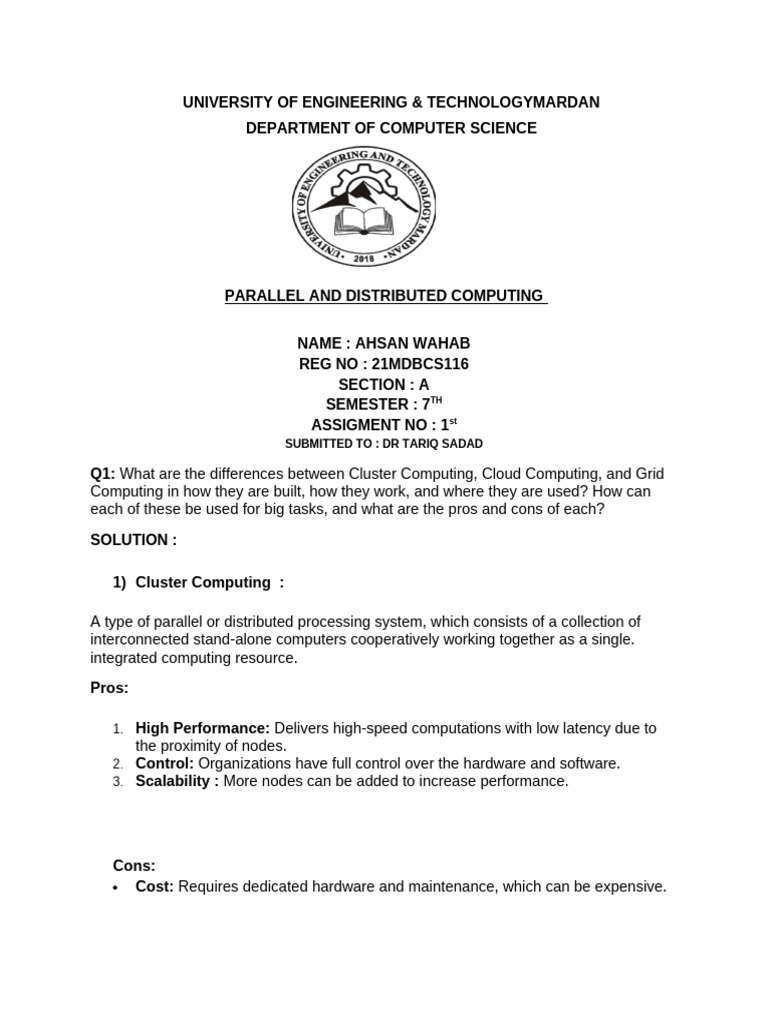 PDC ASS1 Reg No 21mdbcs116 Sec A | PDF | Parallel Computing | Multi Core Processor