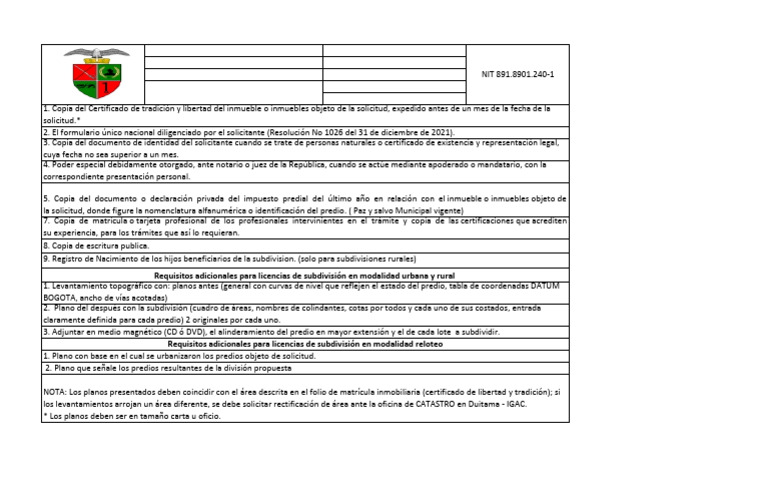 Requisitos Subdivision | PDF | Documento de identidad