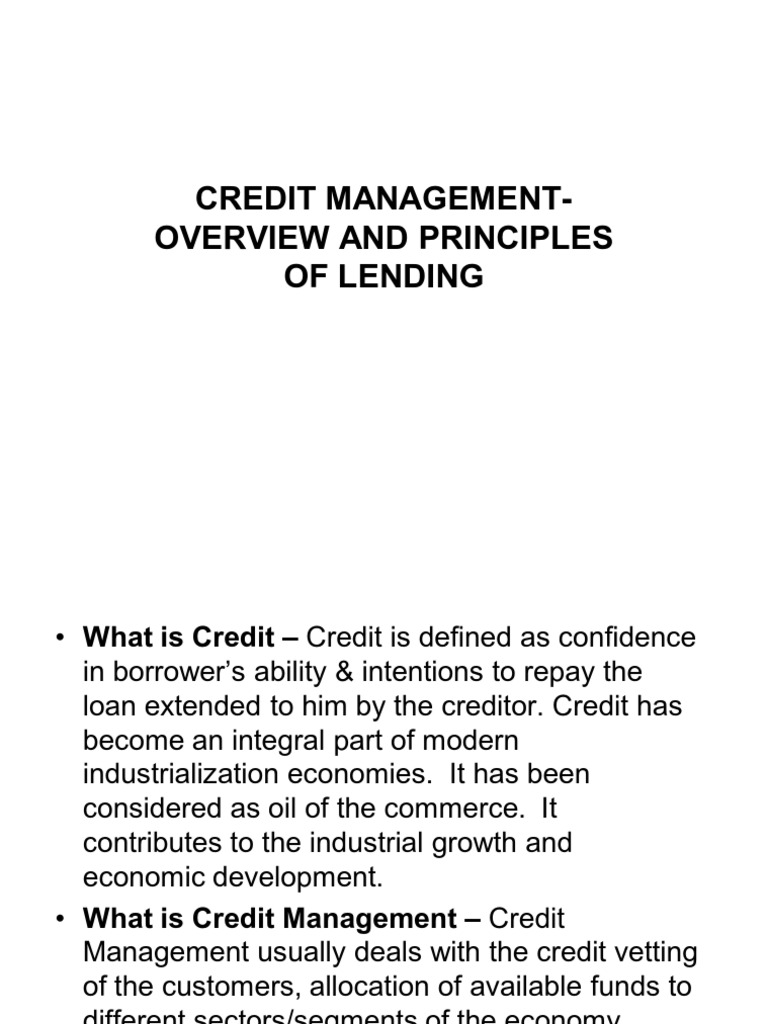 Credit Management Overview and Principles of Lending | PDF | Credit ...