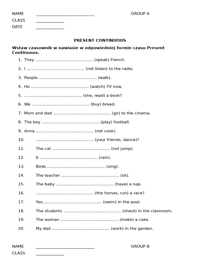 Present Continuous QUIZ | PDF