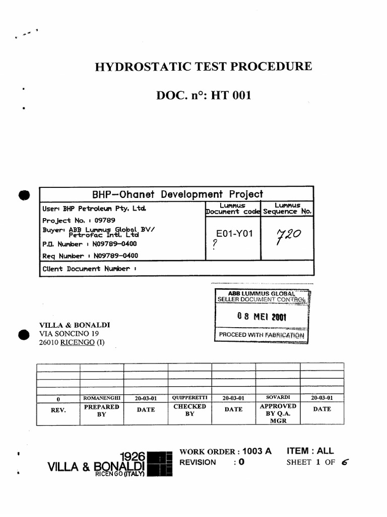 Hydrostatic Test Procedure | PDF