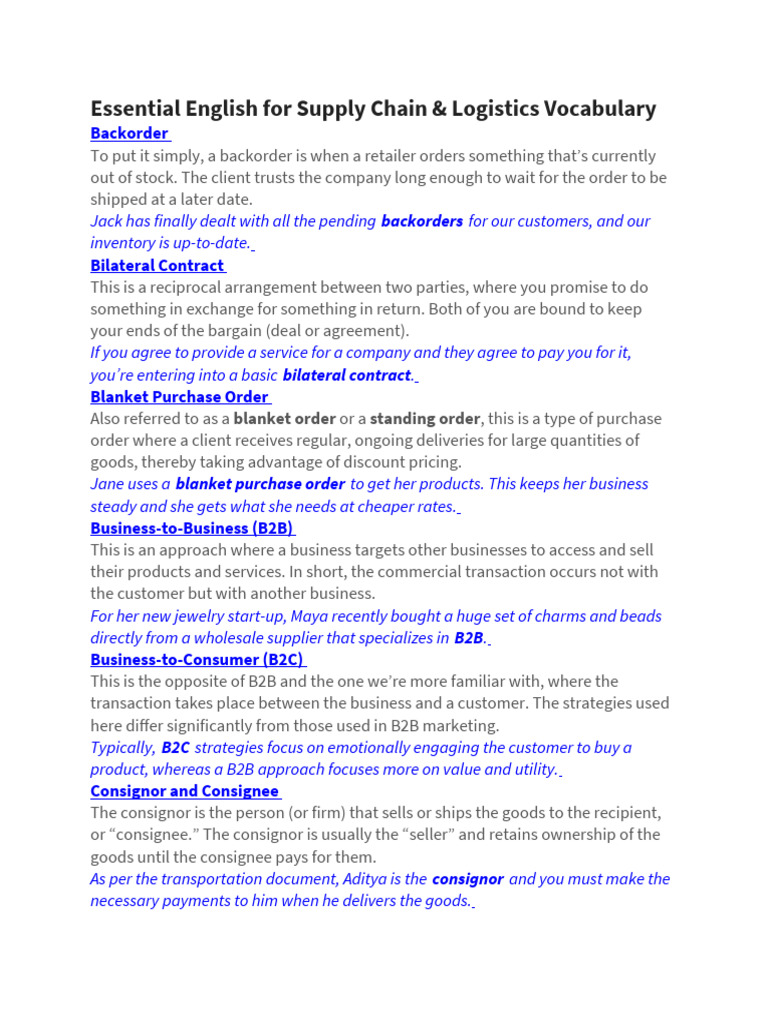 Essential English For Supply Chain | PDF | Logistics | Cargo