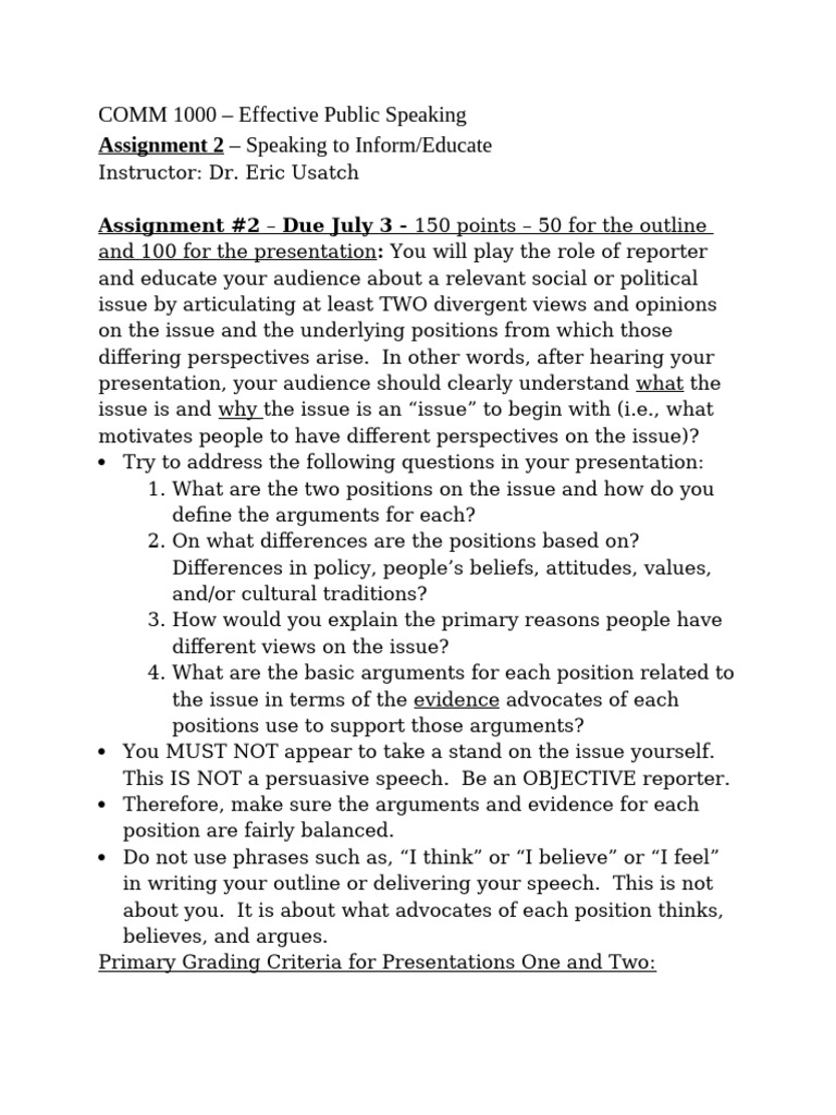 Informative Speech Assignment Guide | PDF | Argument | Rhetoric