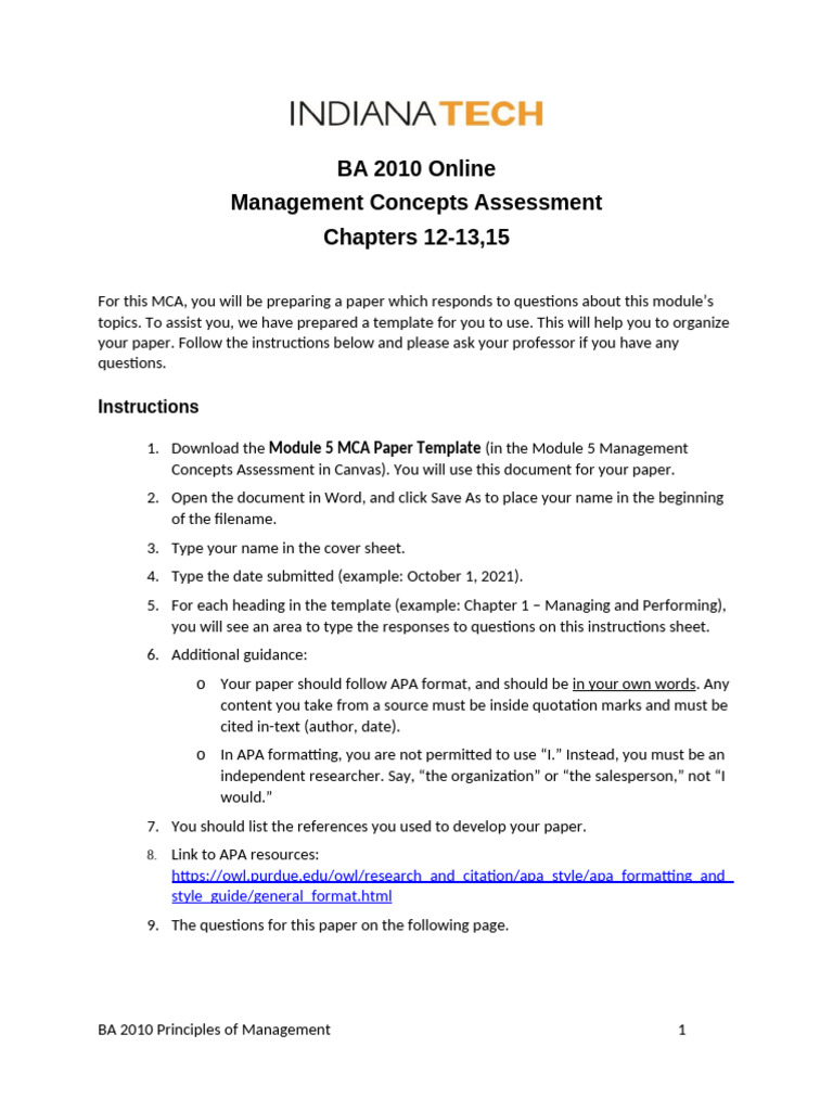 Module 5 MCA Instructions | PDF | Leadership | Psychology