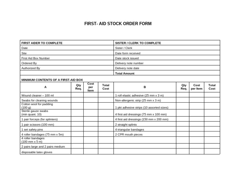 First Aid Stock Order Form Template | PDF