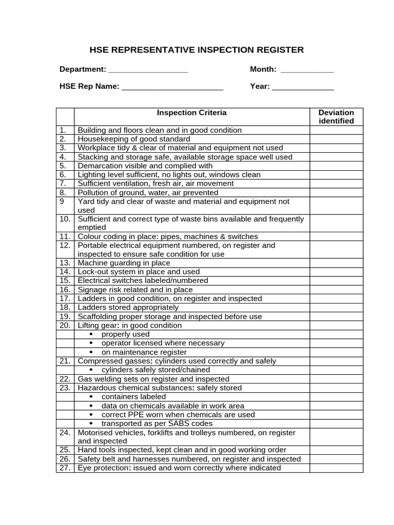 H&SRep Inspect Register | PDF | Personal Protective Equipment | Safety