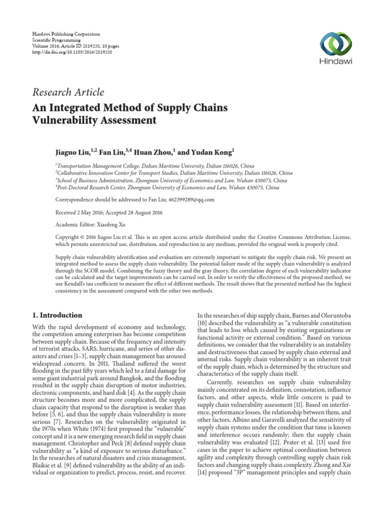 Supply Chain Vulnerability Assessment | PDF | Supply Chain | Risk