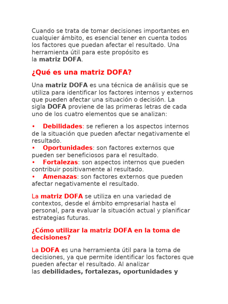 MATRIZ DOFA | PDF | Análisis FODA | Business
