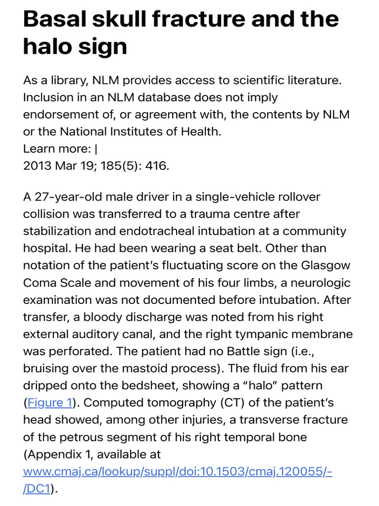 Basal skull fracture and the halo sign - PMC | PDF | Human Anatomy ...