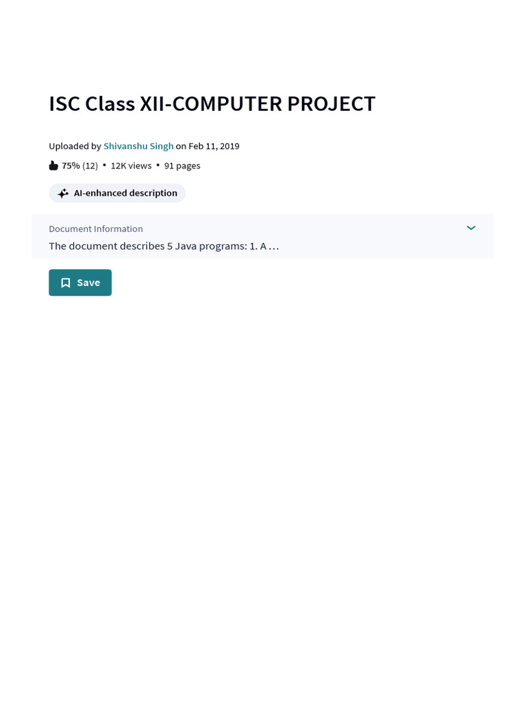 ISC Class XII Java Programs Project | PDF | Scribd | Computer Programming